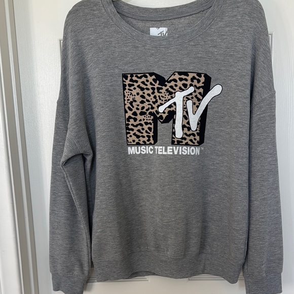 MTV | Sweaters | Mtv Gray Sweatshirt With Leopard Print Logo | Poshmark